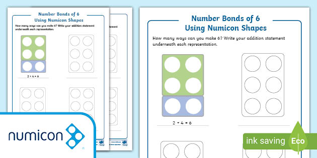 Number Bonds of Six Using Numicon Shapes Activity Sheet